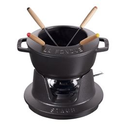 Staub Specialities Fondue Set 16 cm, rund, Schwarz, Gusseisen