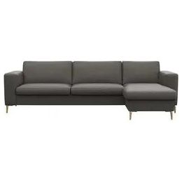 Ecksofa FLEXLUX "Fiore, super Sitzkomfort durch Kaltschaum im Sitz, L-Form", grau (warm mineral), B:262cm H:85cm T:92cm, 100% Echteder, Sofas, Ecksofa, breite Armlehnen, Kaltschaum, F&uuml;&szlig;e Alu+ Eiche