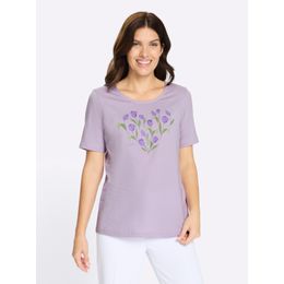WITT Damen Kurzarmshirt mit platziertem Tulpen-Druck, flieder-lila, Gr&ouml;&szlig;e 50