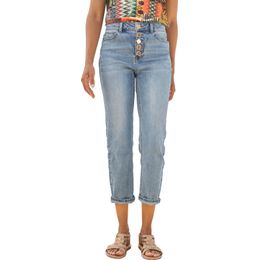 Heine Damen 5-Pocket-Jeans, Blau, Gr. 42, Kurze Jeans, Material: Baumwolle