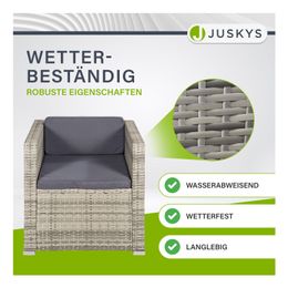 Juskys Polyrattan Lounge Punta Cana L grau-meliert, 4-5 Personen &ndash; Sessel, Sofa, Tisch & Hocker