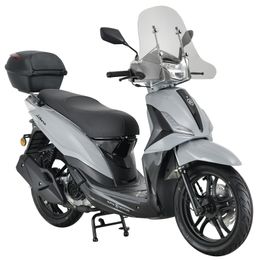 Alpha Motors Motorroller Libero 125 ccm 90 km/h 16-Zoll grau-schwarz inkl. Topcase und Windschild