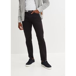 bonprix Regular Fit Stretch-Hose mit G&uuml;rtel Straight, schwarz, Gr.62, Sch&ouml;ne Basic Hose im 5-Pocket-Style mit geradem Bein und zweifarbigem G&uuml;rtel, 98% Baumwolle