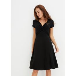 bonprix Jerseykleid aus Viskose-Mix, schwarz, Gr.52/54 (XXL), Shirtkleid mit dekorativem Knoten aus softem Viskose-Mix, aus Viskose
