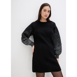bonprix Strickkleid mit Glitzer-Effekt, schwarz, Gr.32/34 (XS), Mit langen &Auml;rmeln und rundem Halsausschnitt