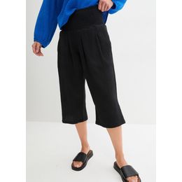 bonprix Capri-Hose aus softem Musselin, schwarz, Gr.42, Capri-Hose mit breitem Gummibund und seitlichen Eingriffstaschen aus reiner Baumwolle, aus 100% Baumwolle,Musselin