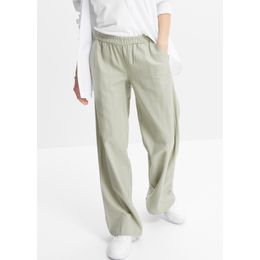 bonprix Palazzo-Hose aus Leinen, gr&uuml;n, Gr.40, Weite Leinenhose mit Smock-Bund und Eingrifftaschen, aus Leinen,Viskose