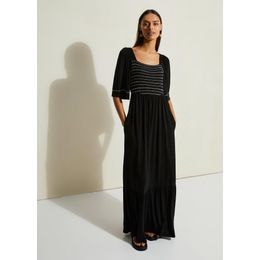 bonprix Maxikleid aus flie&szlig;endem Viskose-Mix, schwarz, Gr.52/54 (XXL), Jerseykleid mit gesmokten Zier-Steppungen am Oberteil