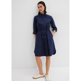 bonprix Hemdblusenkleid aus Leinen-Baumwoll-Mix, blau, Gr.54, Modisches Kleid mit Taschen und Gummizug in der Taille, knieumspielend, aus Leinen