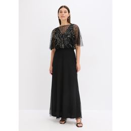 bonprix Maxikleid aus feinem T&uuml;ll mit Paillettenstickerei, schwarz, Gr.46, Klassisch und feminin: Abendkleid in Maxi-L&auml;nge aus feinem T&uuml;ll mit Paillettenstickerei