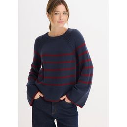 bonprix Pullover mit kontrastfarbigen Streifen, blau, Gr.44/46 (L), Gestreifter Pullover mit komfortabler Passform und Rundhalsausschnitt, 50% Baumwolle