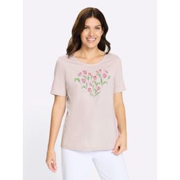 WITT Damen Kurzarmshirt mit platziertem Tulpen-Druck, hellros&eacute;-fuchsia, Gr&ouml;&szlig;e 46