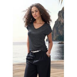 Lascana Damen Kurzarmshirt, schwarz, Gr&ouml;&szlig;e 32/34