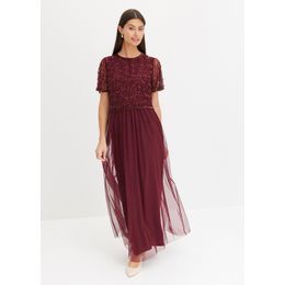 bonprix Maxikleid aus feinem T&uuml;ll mit Paillettenstickerei, rot, Gr.48, Elegant und feminin: Abendkleid aus feinem T&uuml;ll mit Paillettenstickerei im Oberteil. Der-Muschel-Saum im Oberteil und an &Auml;rmel verleihen dem Kleid eine besondere Eleganz.