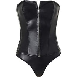 bonprix Corsage+String aus Lederimitat (2-tlg.Set), schwarz, Gr.52/54 (XXL), Erotische Corsage in aufregendem DesignLederimitat