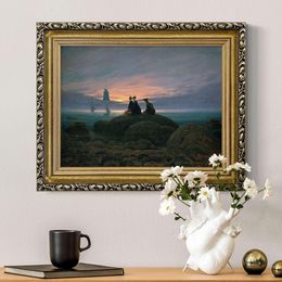 Bilderwelten Bild mit Barockrahmen Antik originell modern Barock blau - Caspar David Friedrich - Mondaufgang am Meer - edle Optik Wohnzimmer Schlafzimmer