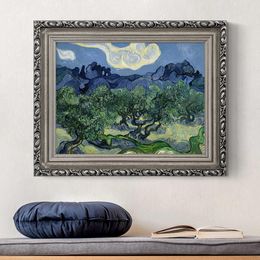 Bilderwelten Bild mit Barockrahmen Antik originell modern Barock blau - Vincent van Gogh - Olivenb&auml;ume - edle Optik Wohnzimmer Schlafzimmer