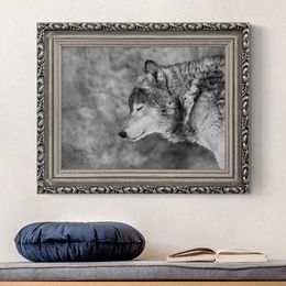 Bilderwelten Leinwandbild mit Barockrahmen Winter Wolf