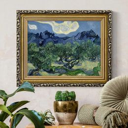 Bilderwelten Bild mit Barockrahmen Antik originell modern Barock blau - Vincent van Gogh - Olivenb&auml;ume - edle Optik Wohnzimmer Schlafzimmer