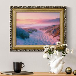 Bilderwelten Bild mit Barockrahmen Antik Strand Motiv Barock rosa - Pastellspiel am Strand - D&uuml;nen Wohnzimmer Schlafzimmer