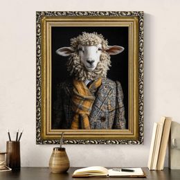 Bilderwelten Bild mit Barockrahmen Antik Tiere Digital Art Barock schwarz weiss - Schaf im Anzug - edle Optik Jugendzimmer