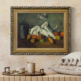 Gerahmtes Leinwandbild Paul C&eacute;zanne - Milchkanne und &Auml;pfel