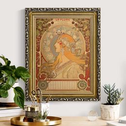 Bilderwelten Bild mit Barockrahmen Antik originell Vintage Barock gelb - Alfons Mucha - Sternkreiszeichen - Himmel Wohnzimmer Schlafzimmer