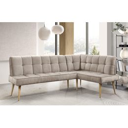 Eckbank exxpo - SOFA FASHION "Latte", beige, B:234cm H:95cm T:156cm, 100% PES, Sitzb&auml;nke, Eckbank, moderne Sitz- und R&uuml;ckensteppung, bequem und elegant, hoher Holzfu&szlig;