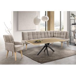 Eckbank exxpo - SOFA FASHION "Latte", beige, B:234cm H:95cm T:156cm, 100% PES, Sitzb&auml;nke, Eckbank, moderne Sitz- und R&uuml;ckensteppung, bequem und elegant, hoher Holzfu&szlig;