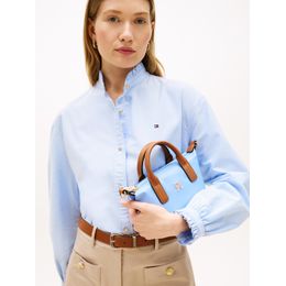 Tommy Hilfiger Damen Tragetasche "POPETTE MICRO TOTE"hellblau, Leder, Nylon, Taschen, Damen Schultertasche, Handtasche mit kontrastfarbigen