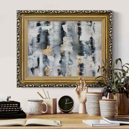 Bilderwelten Bild mit Barockrahmen Antik originell Abstrakt Aquarell gold - Abstraktes Aquarell mit Gold - edle Optik Wohnzimmer Schlafzimmer