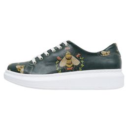 DOGO Damen Plateausneaker "Myra Low-Top Sneaker Smell The Flowers Damen Sneaker, Myra", Gr. 36gr&uuml;n, gelb, Lederimitat, Schuhe, Handgefertigt