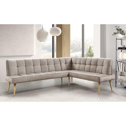 Eckbank exxpo - SOFA FASHION "Latte", beige, B:254cm H:95cm T:196cm, 100% PES, Sitzb&auml;nke, Eckbank, moderne Sitz- und R&uuml;ckensteppung, bequem und elegant, hoher Holzfu&szlig;