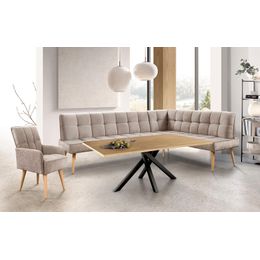 Eckbank exxpo - SOFA FASHION "Latte", beige, B:254cm H:95cm T:196cm, 100% PES, Sitzb&auml;nke, Eckbank, moderne Sitz- und R&uuml;ckensteppung, bequem und elegant, hoher Holzfu&szlig;