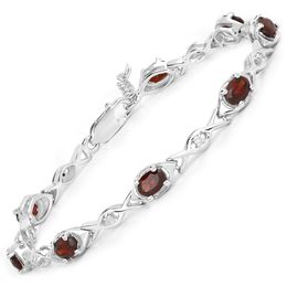 VIRA JEWELS Damen Armband "925-Sterling Silber rhodiniert Gl&auml;nzend Granat bordeaux", 19cm, Silber 925 (Sterlingsilber), wei&szlig;, Silber 925