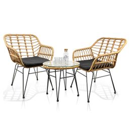 Garten-Essgruppe Vcm, B:57cm T:52cm, braun, Obermaterial: 80% Metall MT. 20% Kunststoff plastic., Sitzm&ouml;bel-Sets, "3tlg Bistroset Lounge Balkonset