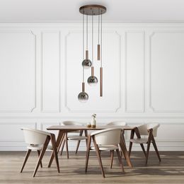 Paul Neuhaus LED Pendelleuchte "BOWL", 5, &Oslash; 54cm H: 100cm, 1 Stk.braun, Leuchten, Dimmbar &uuml;ber Lichtschalter, Memory, H&ouml;henverstellbar, Rauchgl&auml;ser
