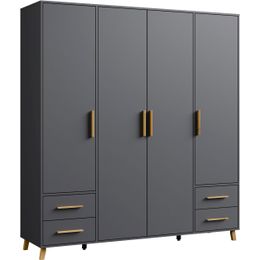 Dreht&uuml;renschrank Rauch, B:187cm H:203cm T:53cm, grau, Holzwerkstoff, Schr&auml;nke, "Kleiderschrank Schrank Garderobe SHINJO Breiten 93/140/187 cm",