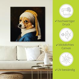 Wandbild Artland, B:50cm H:50cm, bunt, Leinwand, Wohnzimmer, Bilder, "Der Corgi mit dem Perlenohrring", als Alubild, Leinwandbild, Poster,