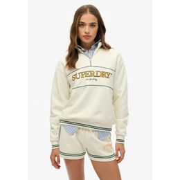 Superdry Damen Sweatshirt "COUNTRY CLUB LOOSE HALF ZIP", wei&szlig;, Gr. M, unifarben, Sweatware, Obermaterial: 80% Baumwolle, 20% Polyester, Sweatshirts