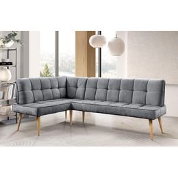 Eckbank exxpo - SOFA FASHION "Latte", antrazith, B:234cm H:95cm T:156cm, 100% PES, Sitzb&auml;nke, Eckbank, moderne Sitz- und R&uuml;ckensteppung, bequem und elegant, hoher Holzfu&szlig;