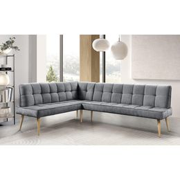 Eckbank exxpo - SOFA FASHION "Latte", antrazith, B:254cm H:95cm T:196cm, 100% PES, Sitzb&auml;nke, Eckbank, moderne Sitz- und R&uuml;ckensteppung, bequem und elegant, hoher Holzfu&szlig;