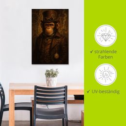 Wandbild Artland, B:80cm H:120cm, braun, Alu Dibond, Wohnzimmer, Bilder, "Steampunk-Affe", als Alubild, Leinwandbild, Poster, Wandaufkleber in