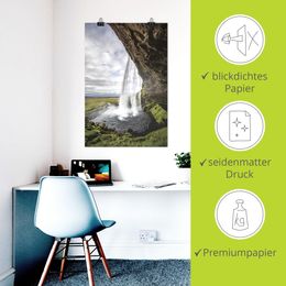 Wandbild Artland, B:60cm H:90cm, gr&uuml;n, Papier, Wohnzimmer, Bilder, "Wasserfall Seljalandsfoss auf Island", als Alubild, Leinwandbild, Poster,