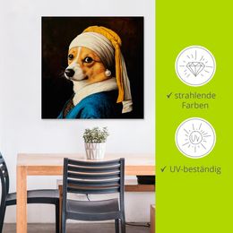 Wandbild Artland, B:50cm H:50cm, bunt, Alu Dibond, Wohnzimmer, Bilder, "Der Corgi mit dem Perlenohrring", als Alubild, Leinwandbild, Poster,
