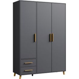 Dreht&uuml;renschrank Rauch, B:140cm H:203cm T:53cm, grau, Holzwerkstoff, Schr&auml;nke, "Kleiderschrank Schrank Garderobe SHINJO Breiten 93/140/187 cm",