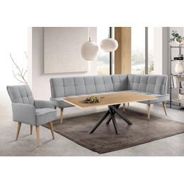 Eckbank exxpo - SOFA FASHION "Latte", silber, B:234cm H:95cm T:156cm, 94% PES, 6% NY, Sitzb&auml;nke, Eckbank, moderne Sitz- und R&uuml;ckensteppung, bequem und elegant, hoher Holzfu&szlig;