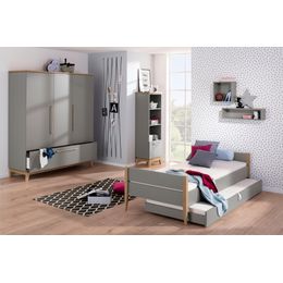 Kleiderschrank Paidi, B:170cm H:200cm T:57cm, grau, Holzwerkstoff, Massivholz, Kinderzimmer, Schr&auml;nke, "STIENE in Beige oder Grau, 3 T&uuml;ren und 1