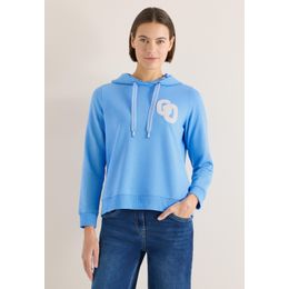 Sweatshirt Cecil, Damen, Gr. XL (44), fountain blau, Web, 80% Baumwolle, 20% Polyester, unifarben, comfort fit, ohne Ausschnitt, B&uuml;ndchen, Sweatshirts Sweatshirt, mit Kapuze mit Tunnelzugband