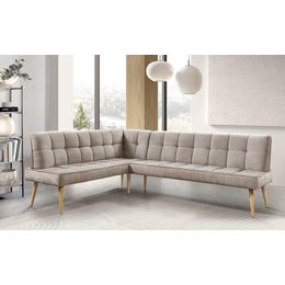 Eckbank exxpo - SOFA FASHION "Latte", beige, B:254cm H:95cm T:196cm, 100% PES, Sitzb&auml;nke, Eckbank, moderne Sitz- und R&uuml;ckensteppung, bequem und elegant, hoher Holzfu&szlig;